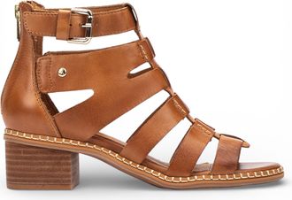 Pikolinos Damen-Gladiator-Sandalen aus braunem Leder mit Blockabsatz - Blanes