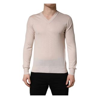 Dolce & Gabbana Homme, Pulls, Beige, Taille: S V-Neck Pullover