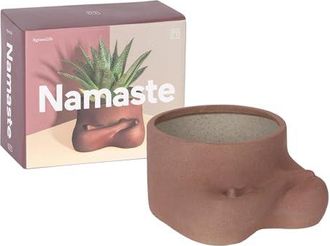 doiy Moderner Blumentopf - Yoga Spirit Design - aus Keramik - Pflanztopf - Dekorative Vase - Farbe braun - 17,5x14,5x8,7cm