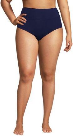 Lands End Bikinihose zum Umschlagen, High Waist,, Damen, Größe:48 plus, Blau, Elasthan/Nylon-Mischung, by Lands End