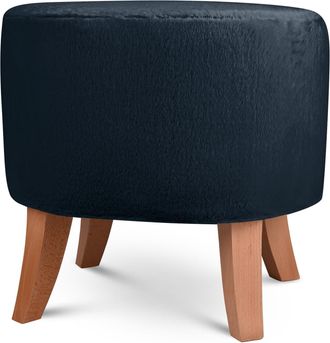 MG Design Ovaler Kunstfell-Hocker 42 x 52 cm in Marineblau mit Holzbeinen - Gepolsterter Fu&szlig;hocker f&uuml;r Wohnzimmer oder Schlafzimmer