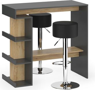Vicco Bartisch-Set Dana, Anthrazit/Goldkraft Eiche, 108 x 50 cm mit 2 Barhockern
