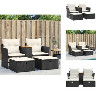 vidaXL Gartensofa 2-Sitzer mit Hockern Schwarz Poly Rattan - Gartensofa - Outdoor-Sofa - Terrassenm&ouml;bel - Gartenm&ouml;bel - Rattanm&ouml;bel