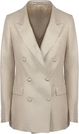 Tagliatore Femme, Vestes, Beige, Taille: 38 FR Silk Double-Breasted Blazer