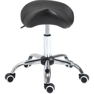 HOMCOM Homcom - Tabouret de massage tabouret selle ergonomique pivotant 360&deg; hauteur r&eacute;glable rev&ecirc;tement synth&eacute;tique noir chrom&eacute;
