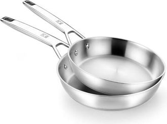 Bra Signature | Set mit 2 Bratpfannen 24-26, professioneller Edelstahl 18/10 ohne Antihaftbeschichtung, Boden mit dreifachem Diffusor, geeignet f&uuml;r alle H