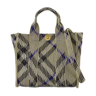 Burberry Womens Knit Jacquard Tote Beige Nylon