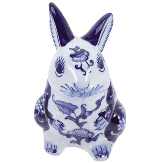 Aboofan Keramik Kaninchen Dekor Blau und Wei&szlig; Porzellan Figuren Osterhase Figuren Kaninchen Statuen Skulptur Tier Tablett Desktop Fr&uuml;hling Ostern Dekoration G