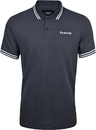 Firetrap Polo à manches courtes pour homme avec bordure côtelée et col rabattable, charbon, L