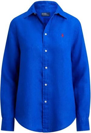 Ralph Lauren Femme, Blouses et Chemises, Bleu, Taille: 40 FR Chemise en lin &agrave; motif logo