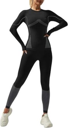 Minetom Ensemble de sous-V&ecirc;tements Thermique Femme Hiver Chaud S&eacute;chage Rapide Respirant Hauts Pantalon Ski Randonn&eacute;e Running A Noir M