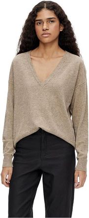 Object Damen Objthess L/S V-neck Knit Noos Pullover, Fossil, S EU