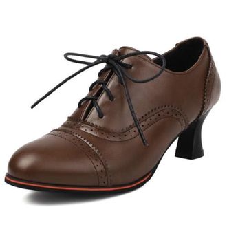 Generic Chaussures Oxford Vintage Femme Talon Moyen Bout Rond Lacets avec D&eacute;cor Brogue Perfor&eacute; Cuir PU pour Bureau, Quotidien, Soir&eacute;e Et Tenue D&eacute;contract&eacute;e,Ma