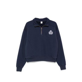 Sporty & Rich Crest-embroidered Quarter-zip Sweatshirt