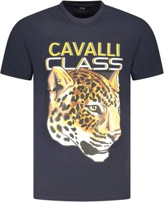 Cavalli Bedrucktes Baumwoll-T-Shirt mit Rundhalsausschnitt - - Tops - Herren - Blau - 2XL