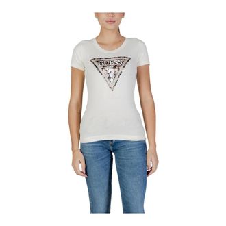 Guess Femme, Tops, Blanc, Taille: 40 FR T-Shirt Imprim&eacute; &agrave; Manches Courtes et Col Rond