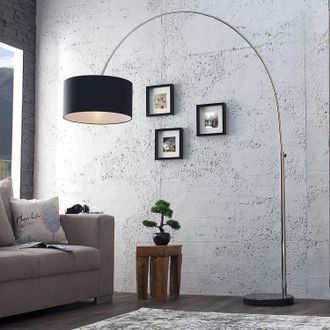 Licht-Erlebnisse Esszimmer Lampe Bogenleuchte 180cm Retro Chrom Schwarz beweglich h&ouml;henverstellbar ausziehbar mit Schalter