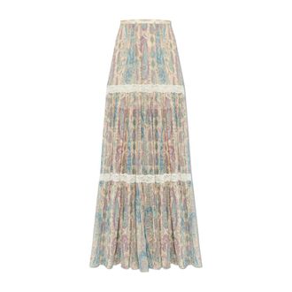 Etro Femme, Jupes, Multicolore, Taille: 40 FR Jupe Maxi en Cr&ecirc;pon de Soie avec Motif Feuillage Paisley