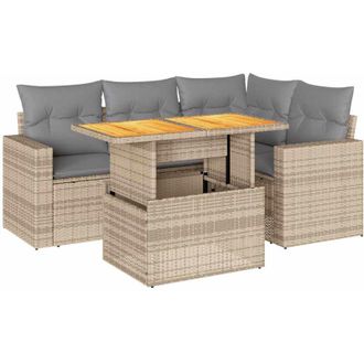 vidaXL 5-tlg. Garten-Sofagarnitur mit Kissen Beige Poly Rattan Vidaxl