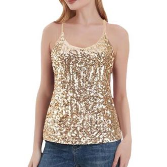 Generic Costume de f&ecirc;te 2026 pour femmes - D&eacute;bardeur &agrave; paillettes et bretelles (2), dor&eacute;, XXL