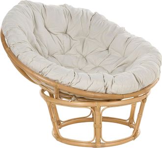 Beliani Gartensessel Rattan natürlich rund 110 cm drehbar mit Auflage beige Boho
