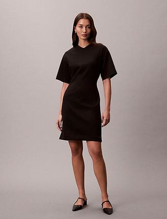 Calvin Klein Glattes Stretch-kleid Mit V-ausschnitt Und Kurzen &Auml;rmeln - Black - Damen - 10