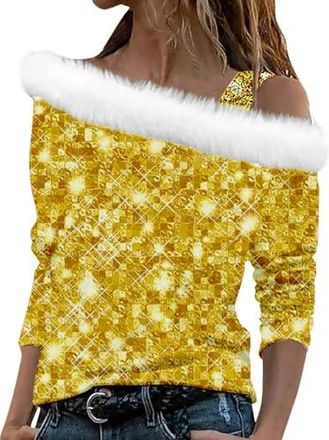 Generic Hauts à paillettes élégants grande taille à épaules dénudées - Hauts courts - Grande taille - T-shirt scintillant - Chemisier scintillant - Tenues ten