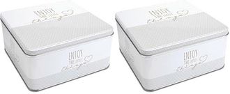 St&auml;dter Geb&auml;ckdose Enjoy the little things Quadratisch Wei&szlig;blech, nicht sp&uuml;lmaschinengeeignet, Gr&ouml;&szlig;e: 21 x 21 cm/H 10 cm, 710238, Wei&szlig; (Packung mit 2)