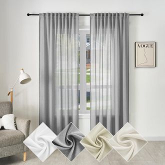 Woltu Gardine, Schiebegardine für Wohnzimmer Schlafzimmer, mit Kräuselband, Leinenoptik, Halbtransparent Voile modern, 135 x 245 cm, Grau