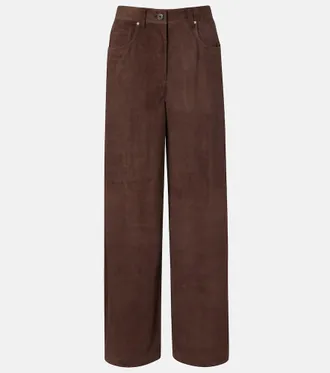 Brunello Cucinelli Weite Hose aus Veloursleder