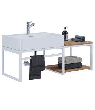 VCM 2-TLG. Waschplatz Waschtisch Badm&ouml;bel Set Waschbecken Holz Metall Industrial Style Bitila 100