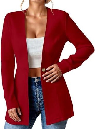 Generico Blazer Veste longue légère pour femme avec col pour femme, rouge, XXL