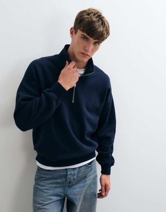 Abercrombie & Fitch sweat-shirt essentiel &agrave; demi-zip bleu marine