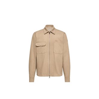Moncler Moncler Leather Logo Cotton Shirt Jacket, Men, Beige, Size: Xxl