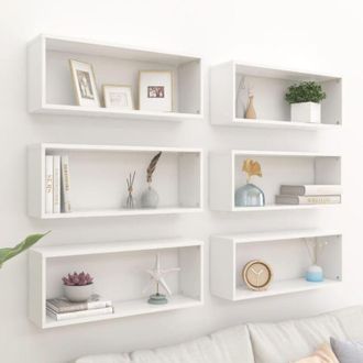 vidaXL Vidaxl - tag&egrave;res murales cube 6 pcs Blanc 60x15x23 cm Bois ding&eacute;nierie
