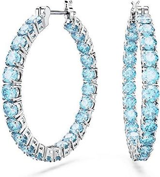 Swarovski Boucles doreilles Matrix, anneaux pavés de cristaux bleus, en métal rhodié