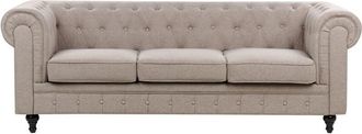 Beliani Beliani - Canapé 3 Places en Tissu Rétro Vintage avec Accoudoirs Capitonné Taupe Chesterfield