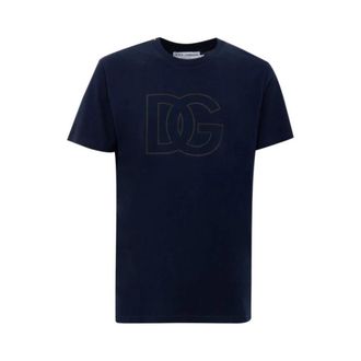 Dolce & Gabbana Blauer Baumwoll-Logo-Print T-Shirt - - Tops - Herren - Blau - 2XL