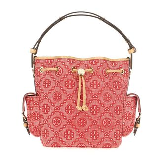 Tory Burch T Monogram Denim Bucket Bag - - Bags - Damen - Rot - ONE SIZE