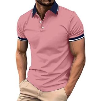 Generic Polo d&eacute;contract&eacute; boutonn&eacute; &agrave; revers pour homme - Couleur unie - Manches courtes - Sans manches, Rose, XXL
