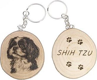 Generico Porte-cl&eacute;s en bois naturel avec petit chien lion Shih Tzu, marron, Taille Unique