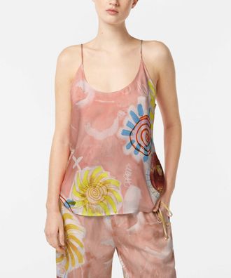 Scotch & Soda Womens Jersey Woven Tank Tanktop, Abstract Sun Pink, 38