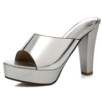 Generic Eestfy Mules &agrave; Plateforme Femme Miroir Verni Gros Talon Bloc Peep Toe &agrave; Enfiler Talons Hauts Sandales Habill&eacute;es Chaussures Mode &Eacute;ditoriale Vernissage 