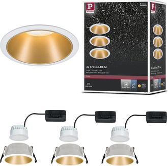 Paulmann 93406 LED Einbauleuchte Cole rund incl 3x6,5W dimmbar Einbaustrahler Weiß, Gold matt Einbaulampe Kunststoff, Alu Zink Deckenspot 2700K