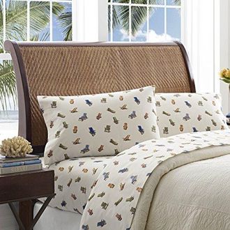 Tommy Bahama Home Perkal Collection Bettlaken-Set, 100% Baumwolle, knackig und k&uuml;hl, leicht und feuchtigkeitsableitend, Bettw&auml;sche, Kingsize, Strandk&ouml;rbe