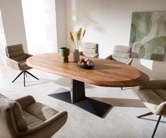 DELIFE Esstisch Aithon 240x105 cm Akazie Braun Metallgestell Schwarz Oval, Esstische