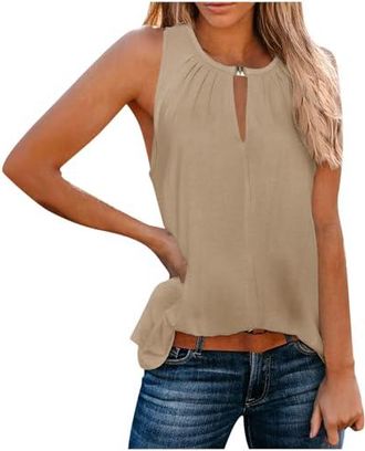 Generic Débardeur en coton pour femme - Couleur unie - Col en V - Sans manches - Pour la course à pied, kaki, XXL