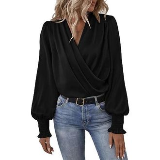 Generic Uwdiohq Vente Flash du Jour Et Soldes Chemise Noir Longue Femme Chemisier Femme Manche Longue Sexy Tunique Large Femme Fluide T Shirt Femme Grande Tai