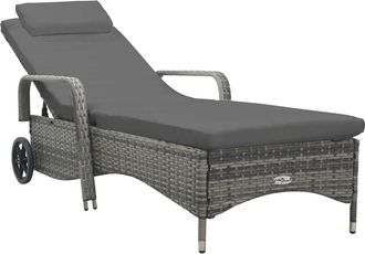 Generic Sonnenliege mit Rollen, Verstellbarer R&uuml;ckenlehne und 2 Rollen, Rattan-Chaiselounge-Sessel mit Stahlrahmen f&uuml;r Garten, Terrasse, Pool, Wetterbest&auml;ndig