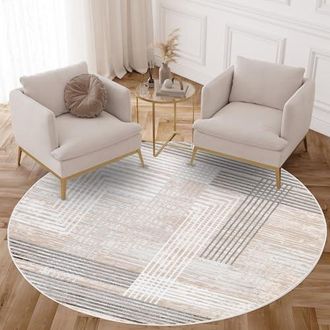 Tapiso Crystal Rund Tapis &agrave; Poils Courts Brillant Gris fonc&eacute; Gris Clair Blanc Beige Rayures Effet 3D Salon Chambre &agrave; Coucher Design Moderne &Ouml;KO-TEX 240 x 240